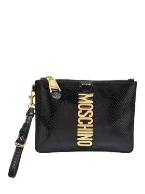 MOSCHINO Moschino Logo-Plaque Snake-Effect Clutch Bag