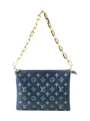 LOUIS VUITTON 2021-2026 Monogram Embossed Denim Lambskin Coussin Pm Satchel