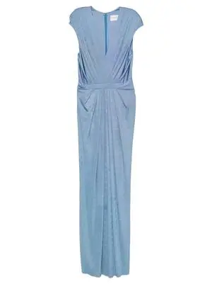 ALESSANDRO LEGORA Draped V-neck Maxi Dress - Blue