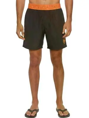 Dolce & Gabbana Elasticated Waist Swim Shorts With Logo Detail - Black