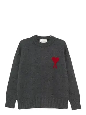 AMI Paris De Coeur Crew Neck Sweater - Grey