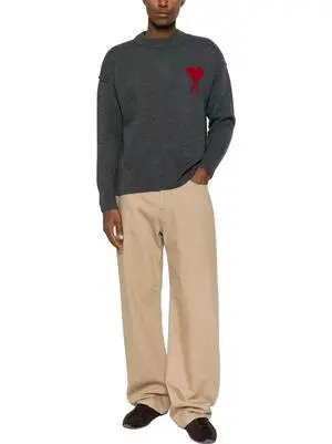 AMI Paris De Coeur Crew Neck Sweater - Grey