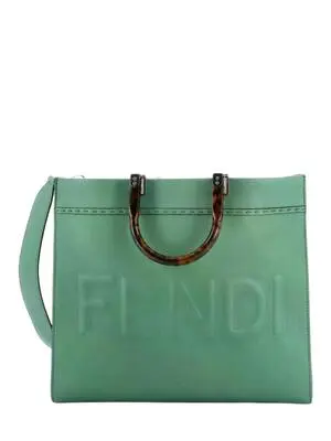 Fendi Sunshine Shopper Leather Medium Tote Bag - Green