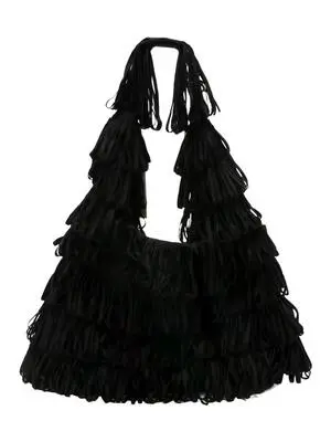 LA MILANESA Fringe-trimmed Clutch Bag - Black