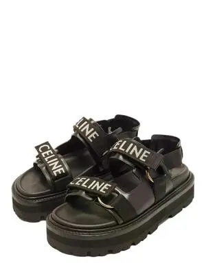 Celine Logo-print Chunky Platform Sandals - Black