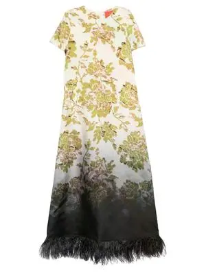 La DoubleJ Swing Feather-trim Maxi Dress - Neutrals