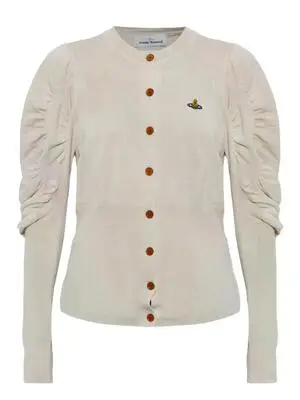 VIVIENNE WESTWOOD Eli Orb-embroidered Ruched-sleeve Cardigan - Neutrals