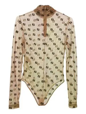 FENDI Fendi FF Embroidered Tulle Bodysuit