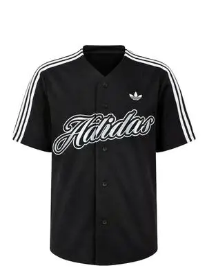 Adidas Logo Embroidered Striped V-neck Short Sleeve Shirt - Black