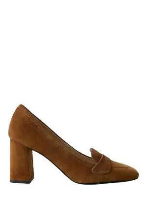 FURLA Furla Suede Square Toe Block Heel Pumps