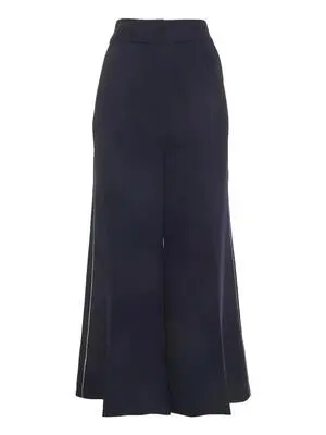 ROKSANDA Navy Wide-leg Gabardine Trousers With Contrast Piping - Blue