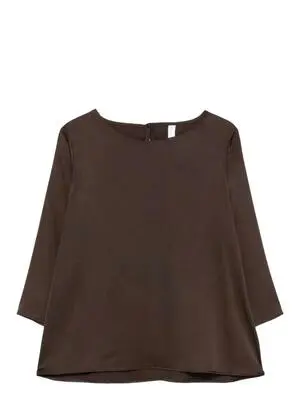 Imperial Satin Keyhole-back Blouse - Brown