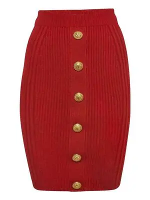 BALMAIN Balmain Rib-Knit Pencil Mini Skirt With Gold-Tone Hardware