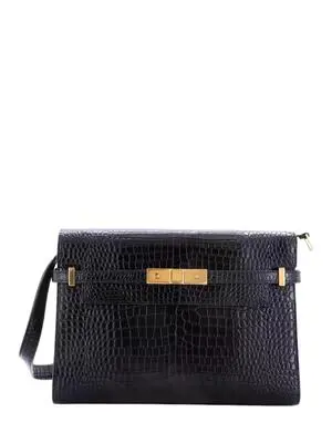Saint Laurent Manhattan Crocodile Embossed Leather Medium Shoulder Bag - Black