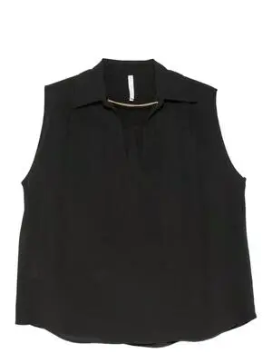 Imperial V-neck Sleeveless Top With Classic Collar And Box Pleat - Black