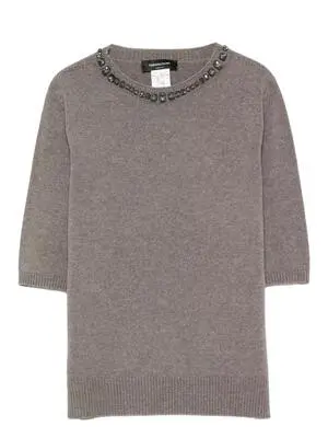 Fabiana Filippi Fabiana Filippi Fine Knit Crystal Embellished Sweater Grey