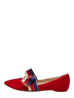 GUCCI Gucci Red Velvet Web Bow Ballet Flats