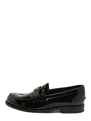 PRADA Prada Black Patent Logo Detail Penny Loafers