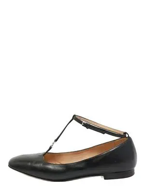 GUCCI Gucci Black Leather T-Strap Buckle Flat Pumps