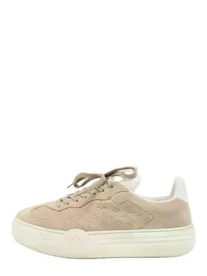 LOUIS VUITTON Beige Monogram Suede Lace-up Platform Sneakers - Neutrals