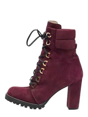 STUART WEITZMAN Stuart Weitzman Lace-Up Suede Block Heel Ankle Boots