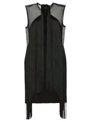 ALESSANDRO LEGORA ALESSANDRO LEGORA Sleeveless Mesh Panel Fringe Trim Mini Dress