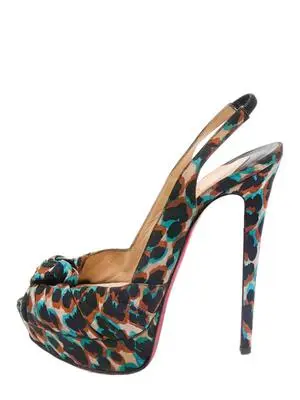CHRISTIAN LOUBOUTIN Christian Louboutin Leopard Print Peep Toe Slingback Platform Pumps