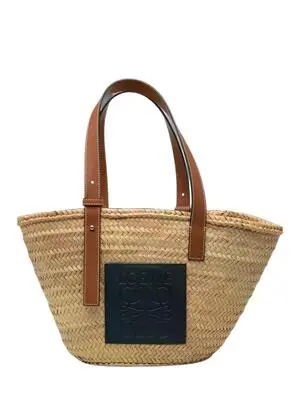 Loewe 2021 Small Raffia Anagram Basket Tote Bag - Neutrals