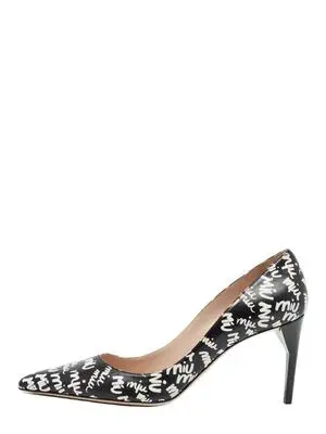Miu Miu Printed Leather Pointed Toe Stiletto Pumps - Black