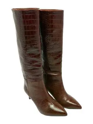 Paris Texas Croc-embossed Leather Knee High Boots - Brown