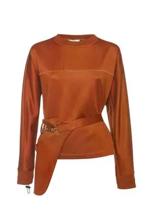 Fendi Fine Knit Belted Crewneck Sweatshirt - Orange