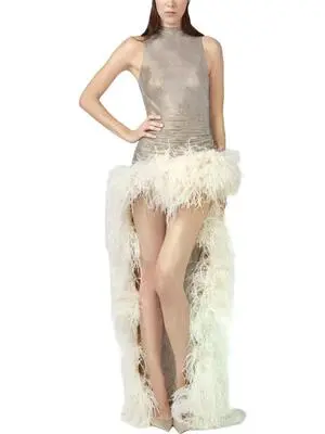 GIUSEPPE DI MORABITO Giuseppe Di Morabito Feather-Trimmed Rhinestone Embellished Maxi Dress