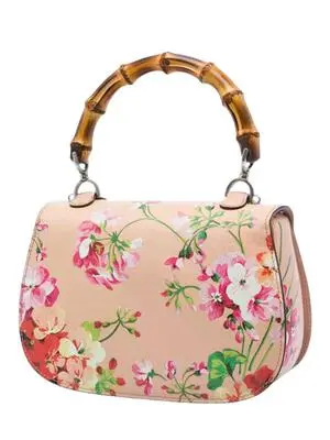 Gucci 2016-2026 Medium Calfskin Blooms Bamboo Top Handle Bag Satchel - Pink