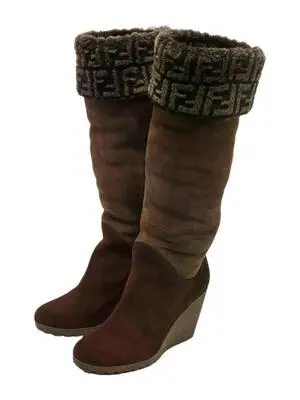 FENDI Fendi Shearling Cuff Wedge Knee-High Boots