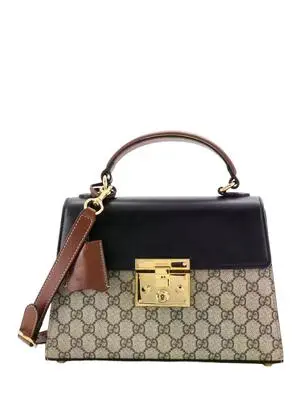 Gucci Gucci Padlock Top Handle Bag GG Coated Canvas And Leather Small Satchel Black