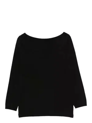 Alpha Studio Boat Neck Fine Knit Long Sleeve Sweater - Black