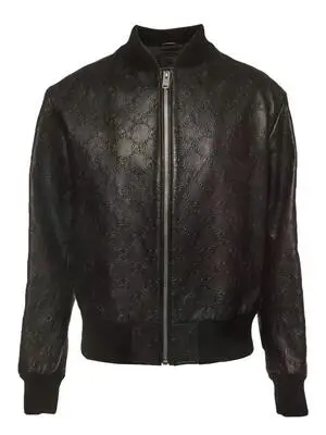 GUCCI Gucci GG Monogram Leather Bomber Jacket