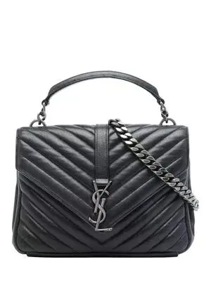Saint Laurent 2016 Medium Chevron Sheepskin Monogram College Satchel - Black