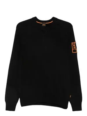 BOSS Logo-embroidered Crew-neck Sweater - Black