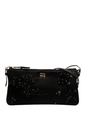 Miu Miu 2010-2026 Crystal Embellished Satin Shoulder Bag - Black