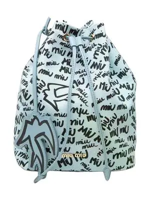 Miu Miu Printed Canvas Drawstring Pouch Bucket Bag - Blue
