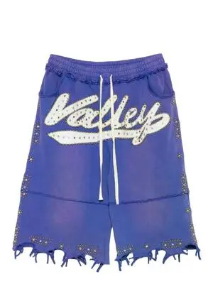 VALE FOREVER Embellished Frayed-edge Shorts - Blue