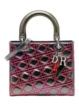 Dior Medium Metallic Lambskin Lady Satchel - Grey