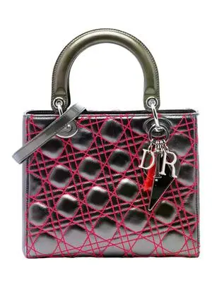 Dior Medium Metallic Lambskin Lady Satchel - Grey