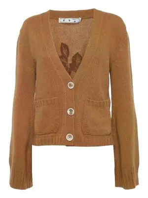 Off-White Floral Embroidered Knit Cardigan - Brown
