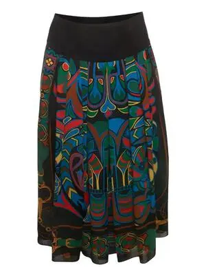 Hermès Printed Pleated Midi Skirt - Black