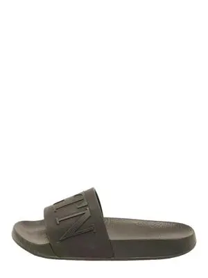 Valentino Garavani Open Toe Logo Detail Slides - Black
