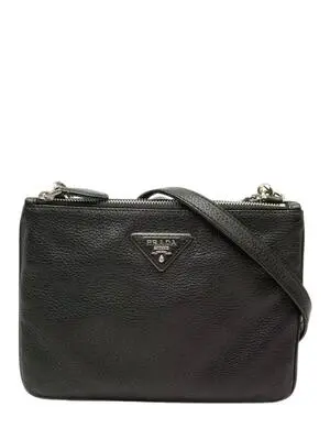 Prada Vitello Phenix Double Zip Crossbody Bag - Black