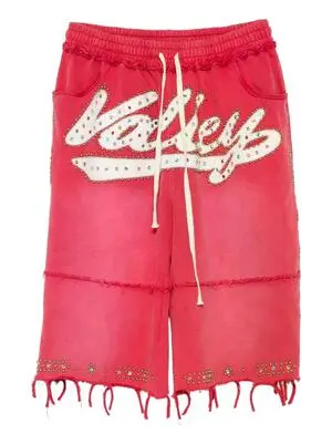 VALE FOREVER Stud-embellished Frayed Shorts - Red
