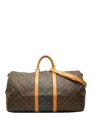 LOUIS VUITTON Monogram Keepall Bandouliere 55 Travel Bag - Brown